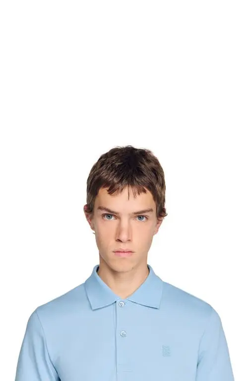 Sandro Cotton Polo Shirt With Leather Logo