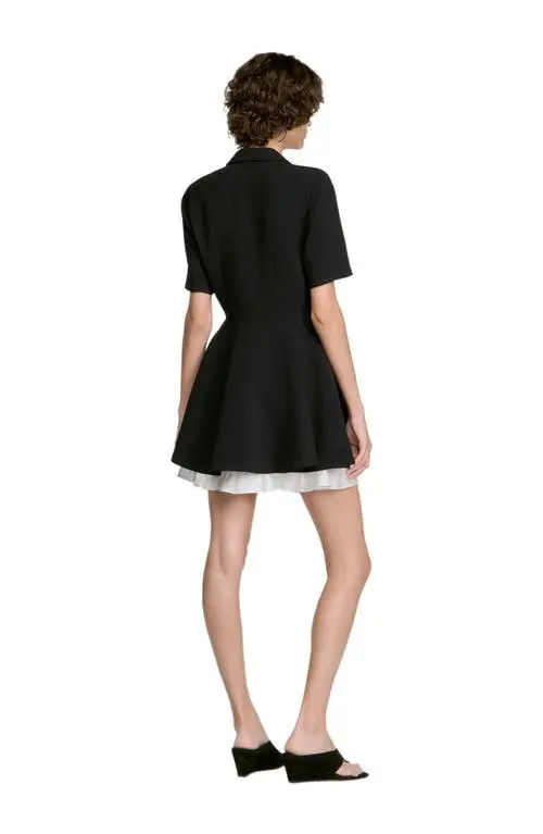 Sandro Short Contrast Skater Dress With Buckle Belt