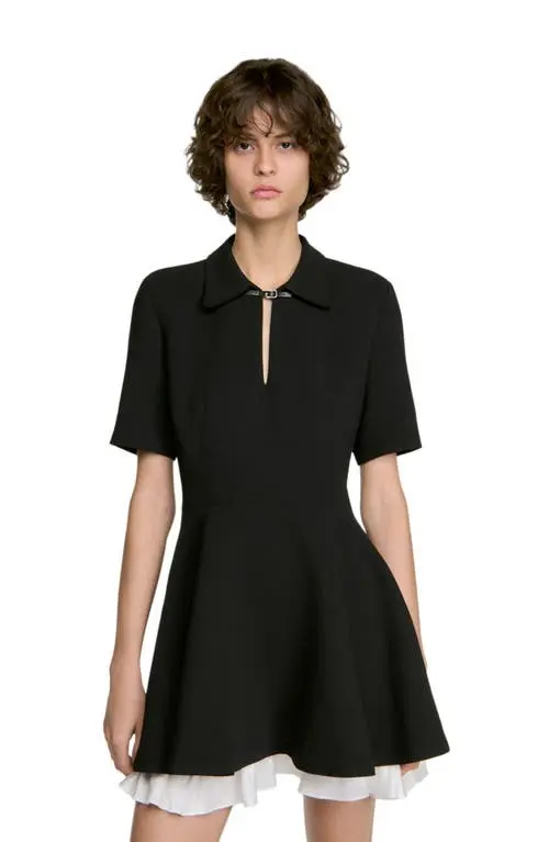 Sandro Short Contrast Skater Dress With Buckle Belt
