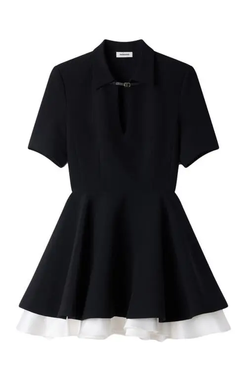 Sandro Short Contrast Skater Dress With Buckle Belt