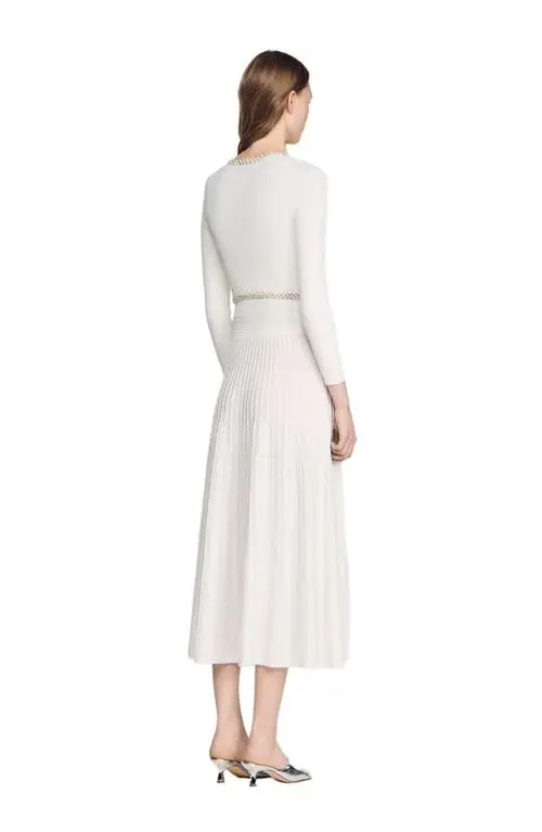 Sandro Cropped Pearl And Strass Cardigan