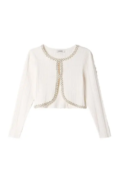 Sandro Cropped Pearl And Strass Cardigan