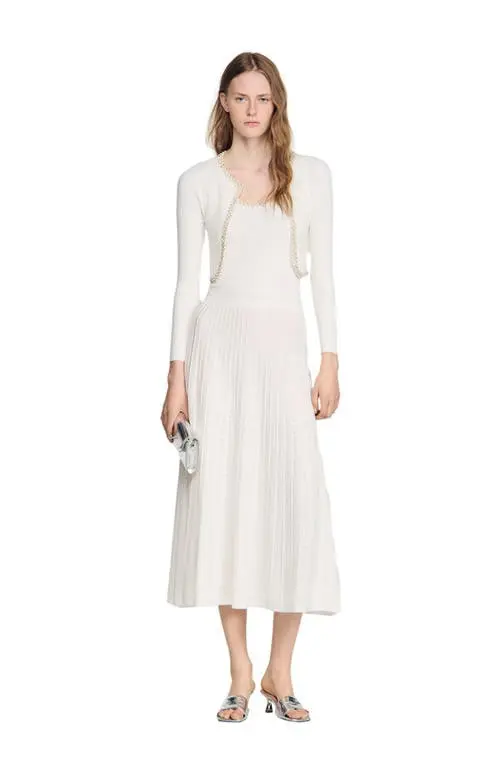 Sandro Cropped Pearl And Strass Cardigan