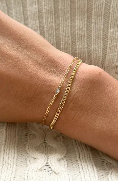 CUFFED BY NANO Marquise Bezel Dainty 14k Filled Bracelet Two Stack