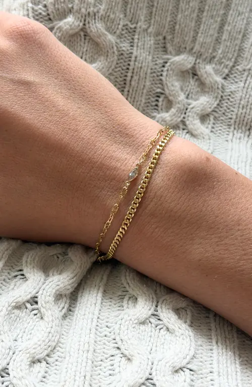 CUFFED BY NANO Marquise Bezel Dainty 14k Filled Bracelet Two Stack