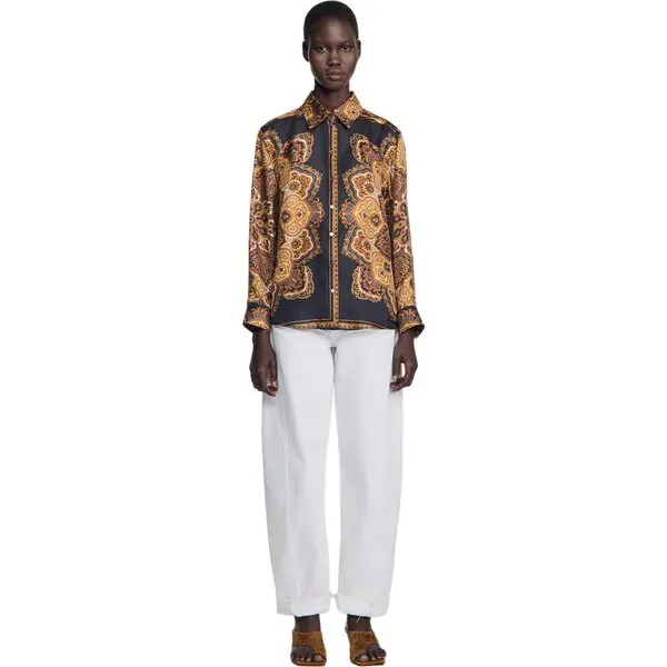 Sandro Scarf Print Silk Shirt