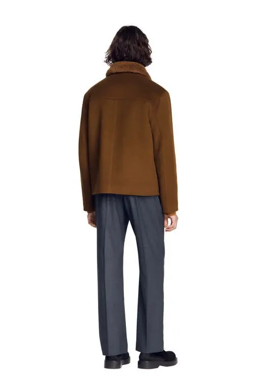 Sandro Virgin Wool And Cashmere Jacket With Shearling Collar