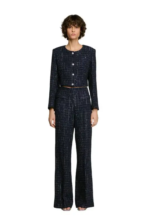 Sandro Decorative Tweed Straight-leg Trousers - Blue