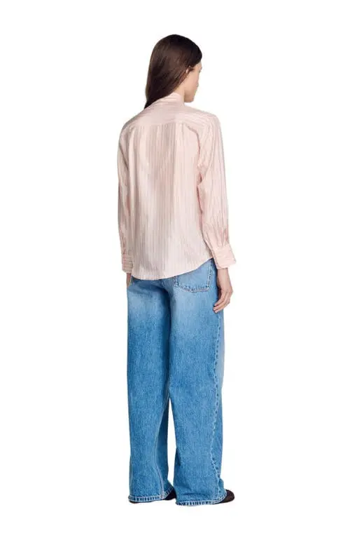 Sandro Striped Tie-neck Shirt - Light Pink