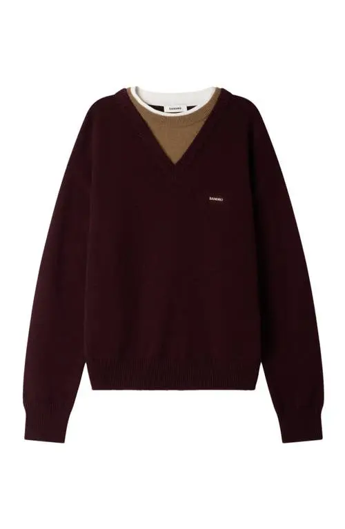 Sandro 2-in-1 Wool And Cashmere Sweater - Bordeaux
