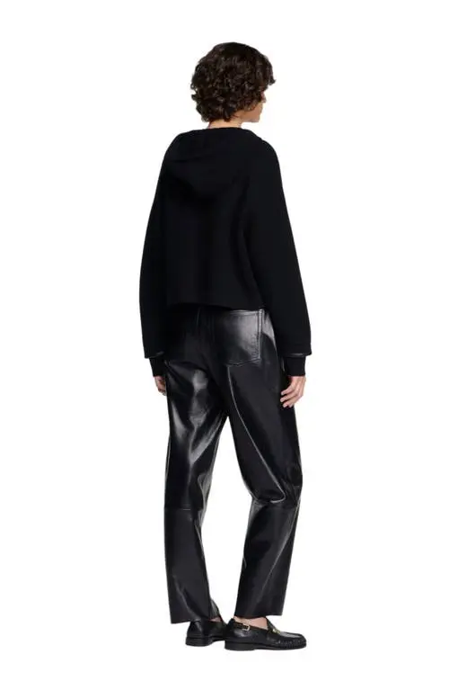 Sandro Hooded Cardigan With Leather Details
