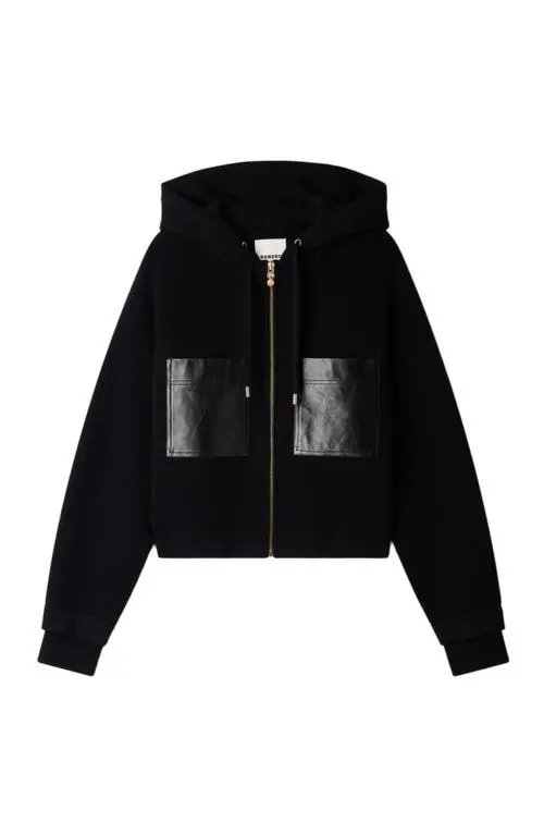 Sandro Hooded Cardigan With Leather Details