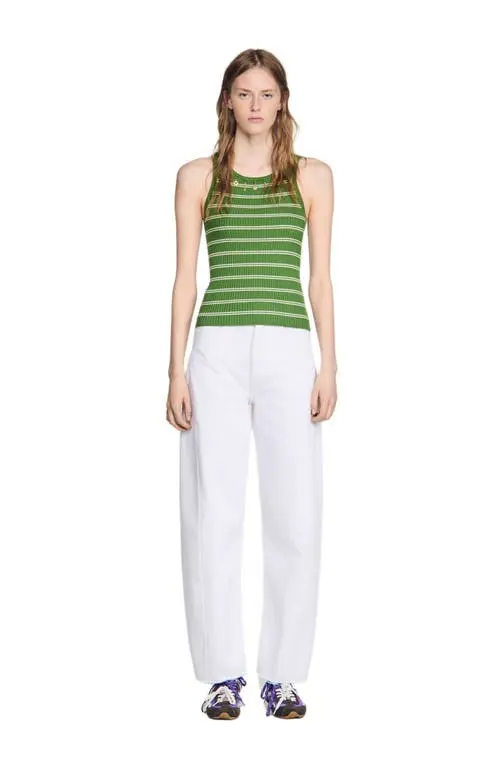 Sandro Striped Vest Top With Tassels - Green/ecru