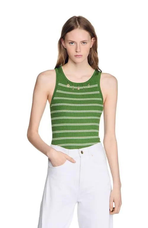 Sandro Striped Vest Top With Tassels