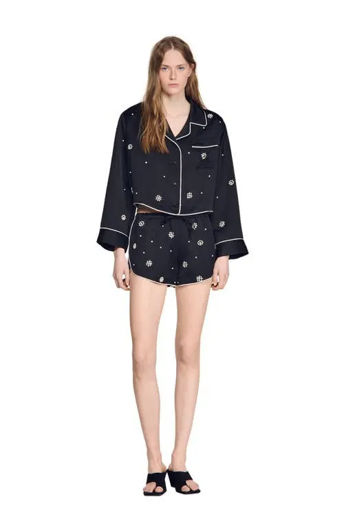 Sandro Beaded And Rhinestone Shorts - Black