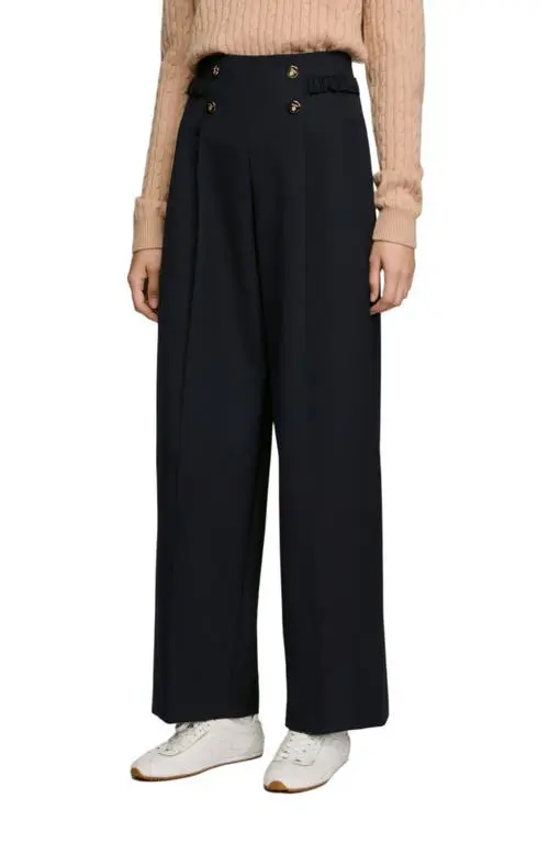Sandro Buttoned Wide-leg Wool Trousers