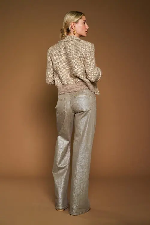 MAISON COMMON Shiny Silver Finish Bootleg Jeans