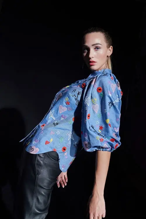 MAISON COMMON Embroidered Balloon Sleeve Blouse