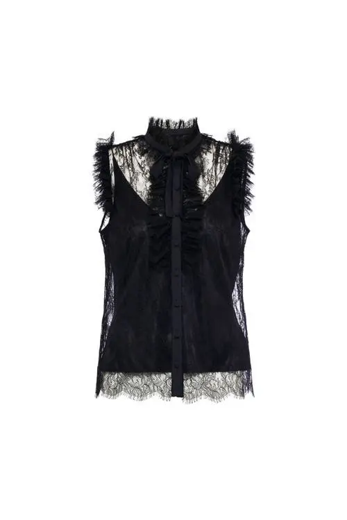 MAISON COMMON Lace Top With Bow Tie - Black