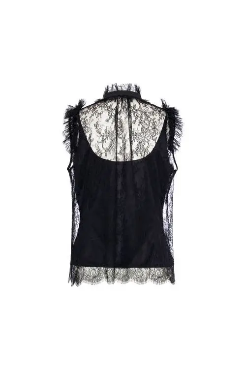 MAISON COMMON Lace Top With Bow Tie - Black