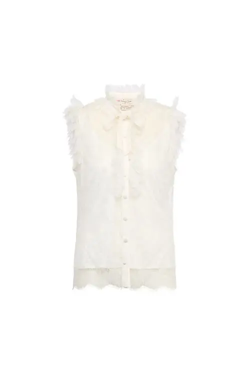 MAISON COMMON Lace Top With Bow Tie - Ecru