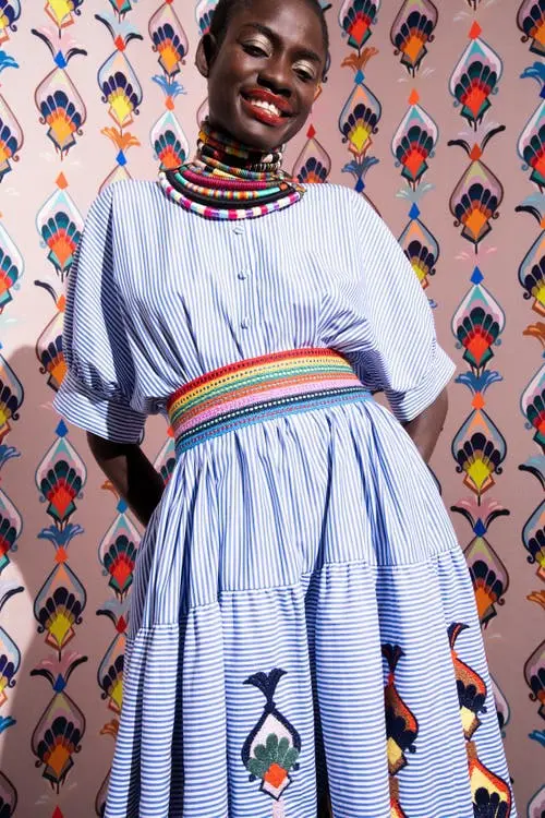 MAISON COMMON Embroidered Striped Cotton Dress