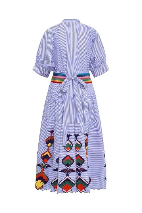 MAISON COMMON Embroidered Striped Cotton Dress