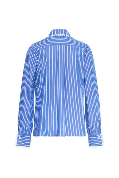 MAISON COMMON Striped Cotton Blouse With Macrame Trim And Bow Detail - Blue/white