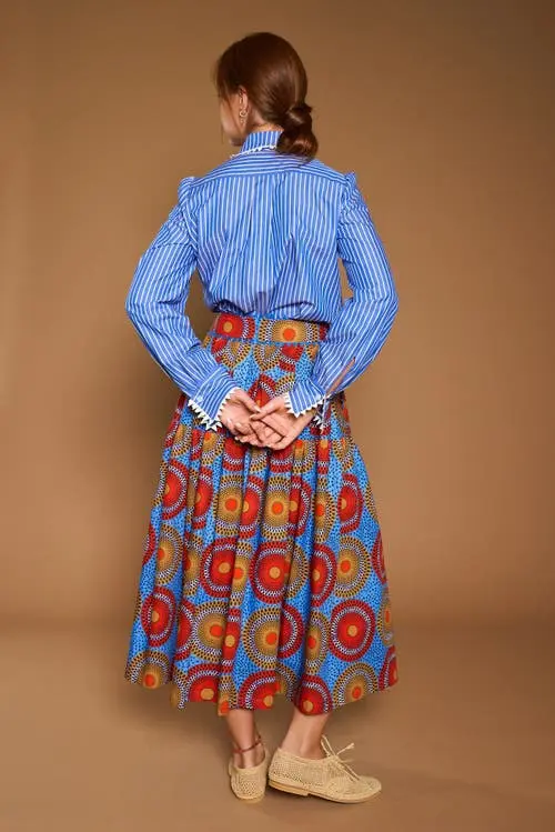 MAISON COMMON Striped Cotton Blouse With Macrame Trim And Bow Detail