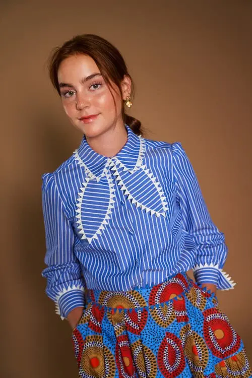 MAISON COMMON Striped Cotton Blouse With Macrame Trim And Bow Detail