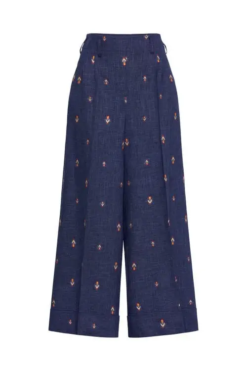 MAISON COMMON Wide Leg Jacquard Trousers - Jeansblue