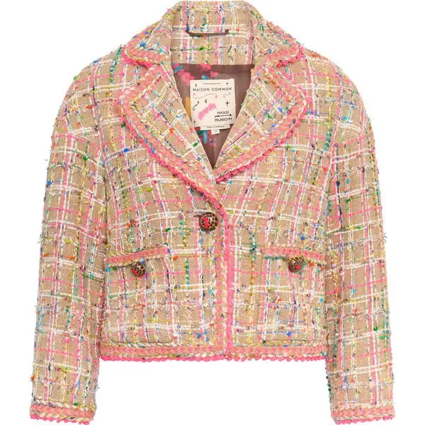 MAISON COMMON Plaid Tweed Jacket With Neon Trimming - Sand/multicolour