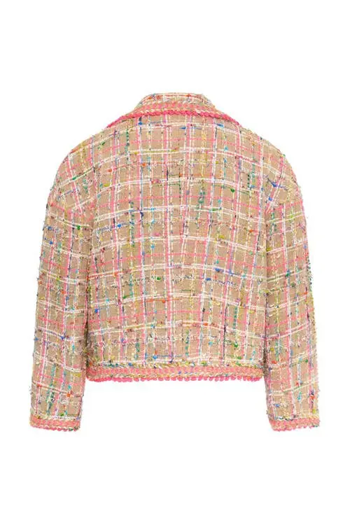 MAISON COMMON Plaid Tweed Jacket With Neon Trimming
