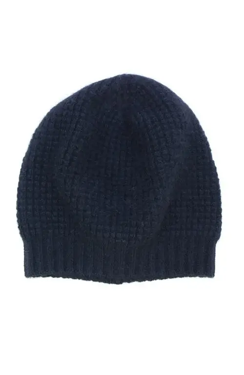 Portolano Cashmere Waffle Knit Beanie - Black