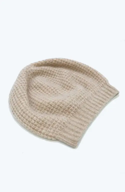 Portolano Cashmere Waffle Knit Beanie - Oatmeal