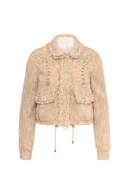 MAISON COMMON Embroidered Bomber Jacket With Fringes - Sand