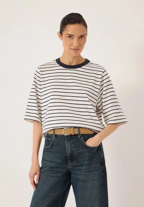 HUSH Romina Cotton Stripe T-shirt - Navy