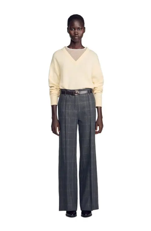 Sandro Checked Straight-leg Trousers - Grey
