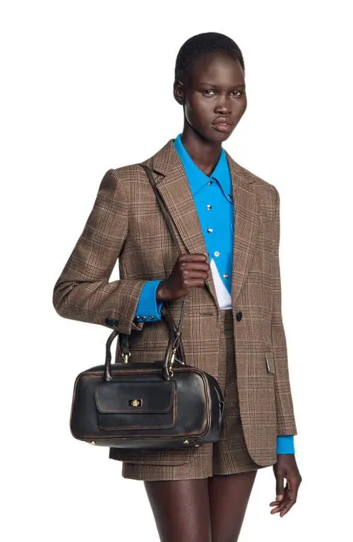 Sandro Ezmehralda Distressed-effect Leather Bowling Bag