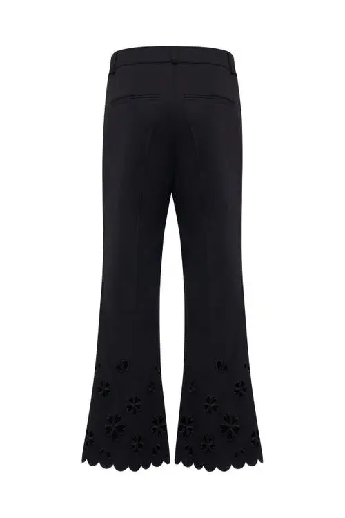 MAISON COMMON Embroidered Ankle Length Flared Pants - Black