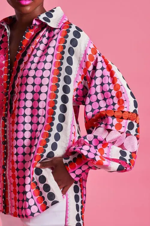 MAISON COMMON Over Sized Printed Linen Statement Blouse