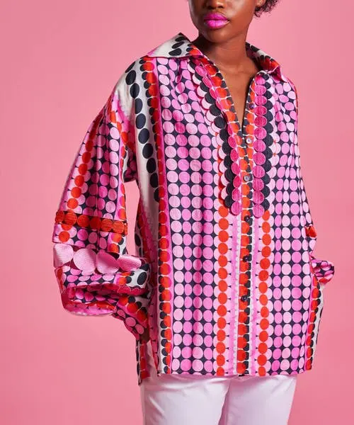 MAISON COMMON Over Sized Printed Linen Statement Blouse