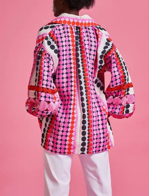 MAISON COMMON Over Sized Printed Linen Statement Blouse