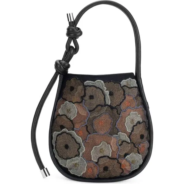 BEHNO Ina Mini Potli N2 Ornate Leather Handheld Bag - Black/floral Multi