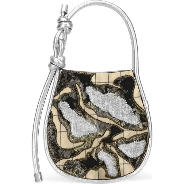 BEHNO Ina Mini Potli N2 Ornate Leather Handheld Bag - Silver/beige