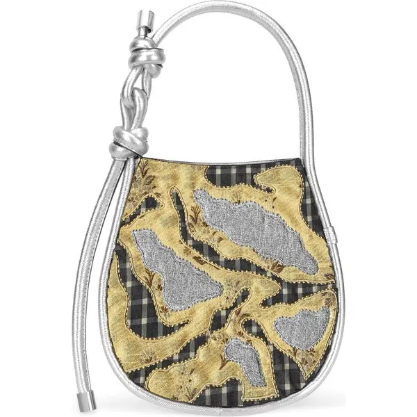 BEHNO Ina Mini Potli N2 Ornate Leather Handheld Bag - Silver/yellow