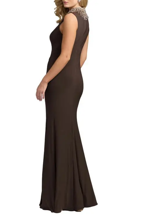 Mac Duggal Sleeveless Rhinestone Embellished High Neck Gown
