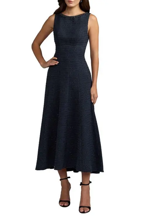 Mac Duggal Sleeveless A-line Boucle Midi Dress - Midnight