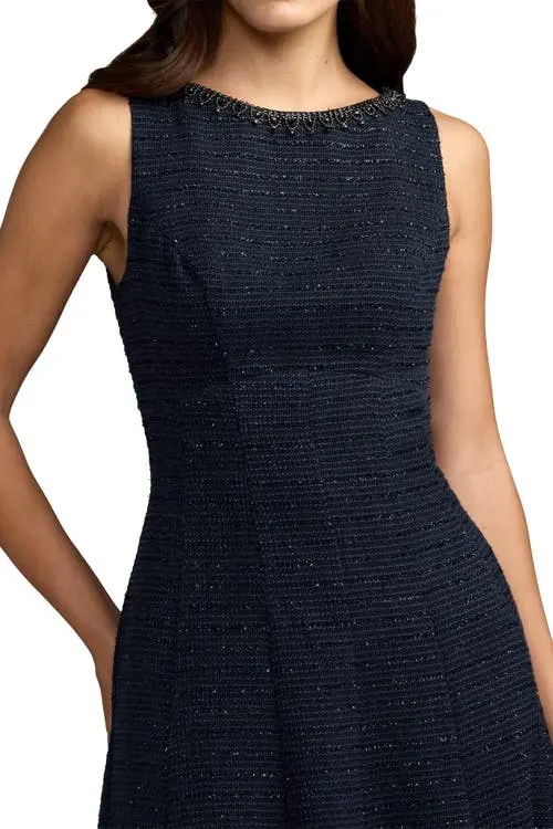 Mac Duggal Sleeveless A-line Boucle Midi Dress