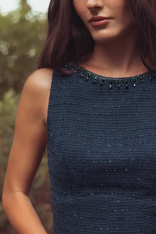 Mac Duggal Sleeveless A-line Boucle Midi Dress